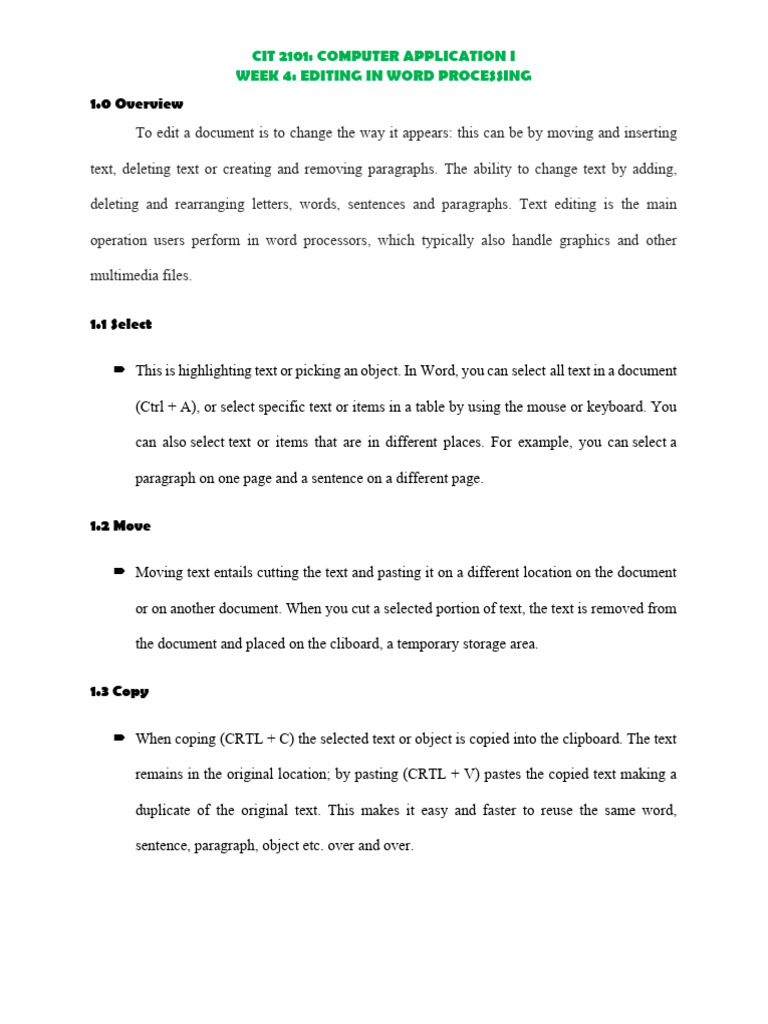 Word Processing - Editing | PDF