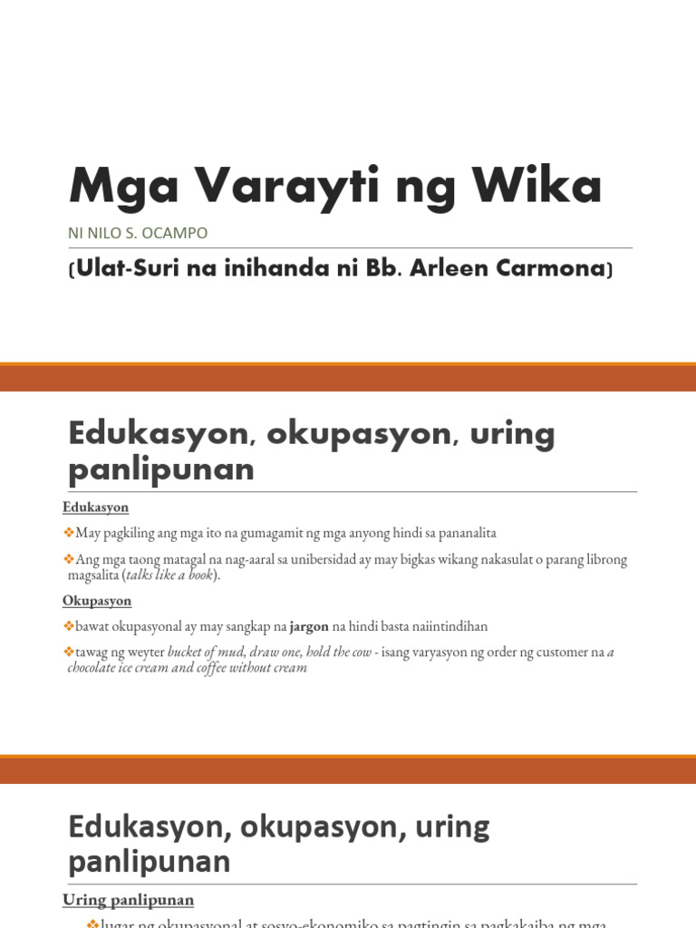 Mga Varayti NG Wika | PDF