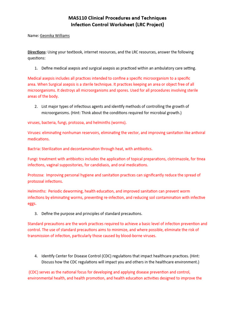 Infection Control Techniques in MAS110 | PDF | Infection | Medical ...