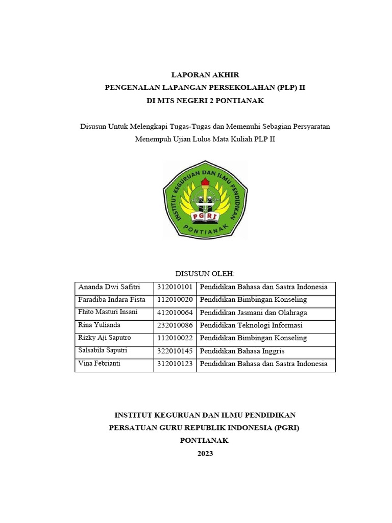 Laporan Akhir PLP 2 Ikip Pgri Pontianak | PDF