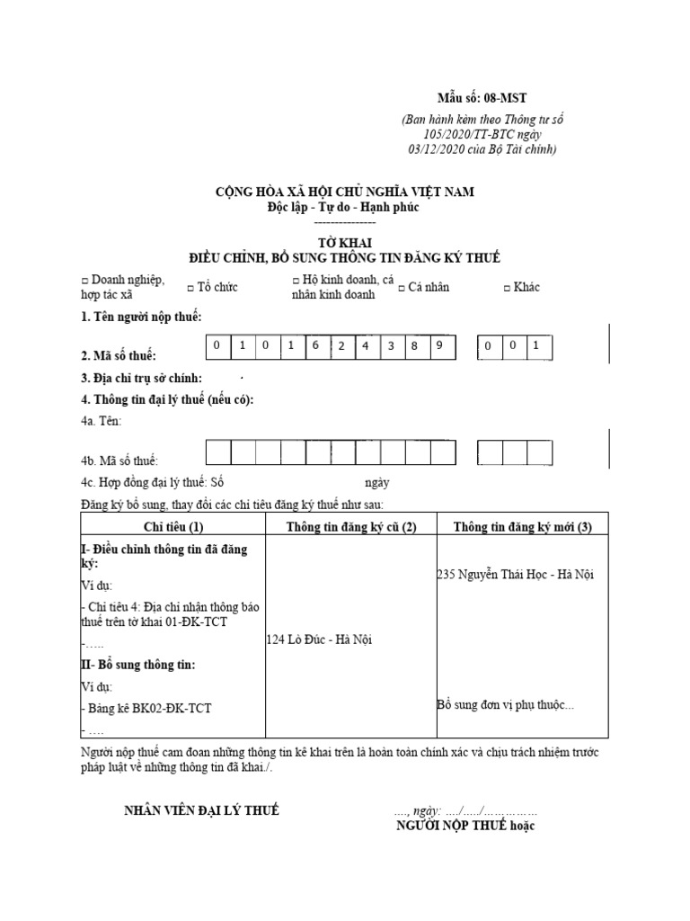 Mau 08MST Theo Thong Tu 105 | PDF