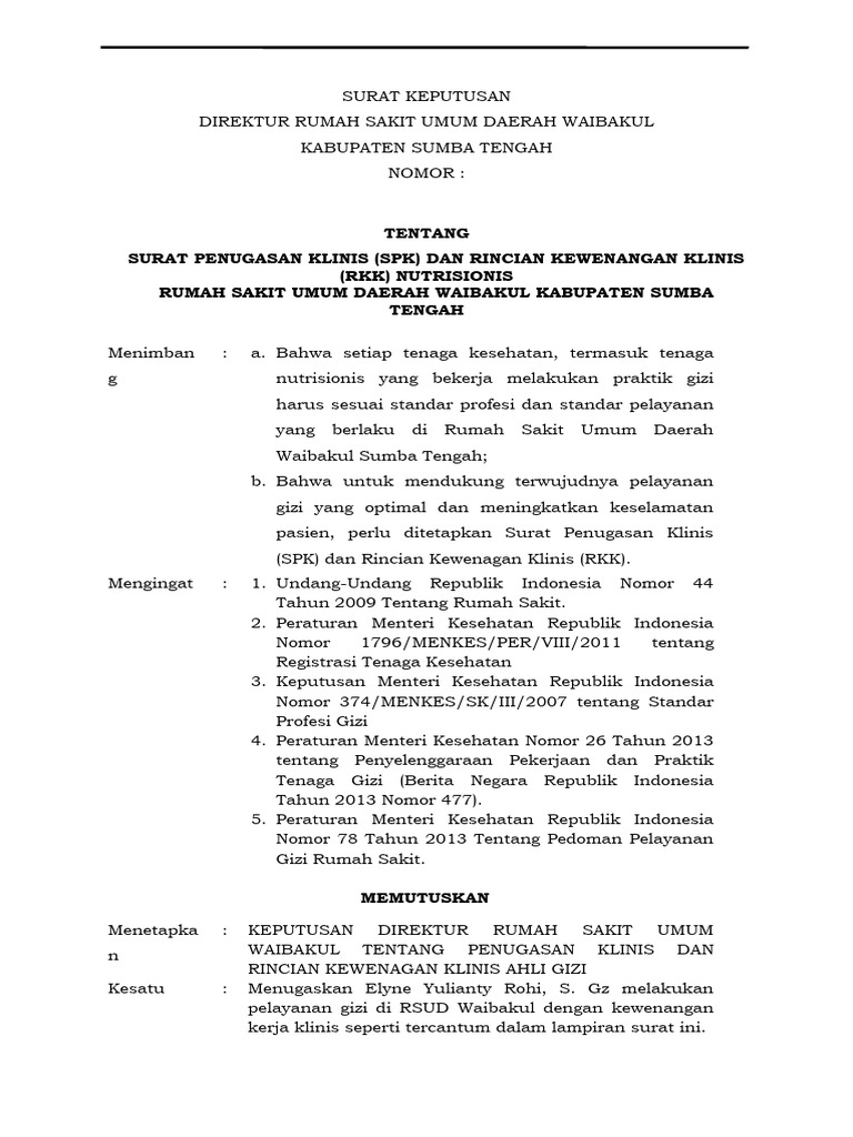 SPK Dan RKK Nutrisionis | PDF