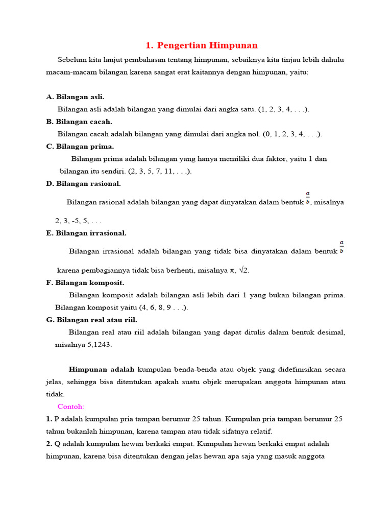 Pengertian dan Jenis Himpunan Matematika | PDF