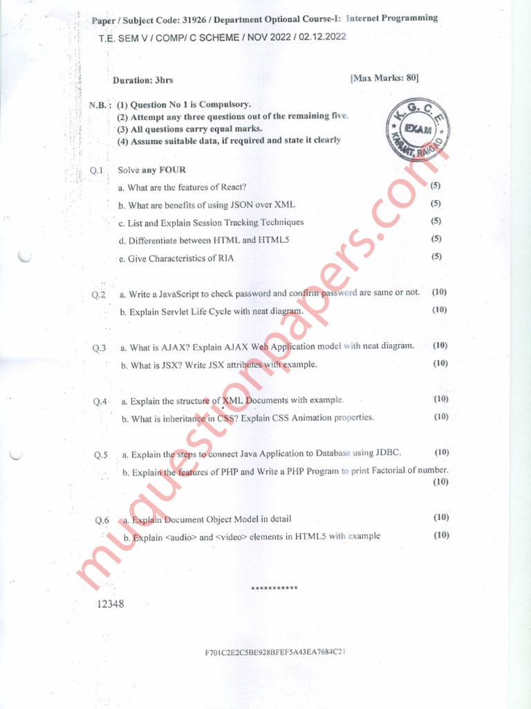 Be Computer Engineering Semester 5 2022 December Internet Programmingrev 2019 C Scheme | PDF