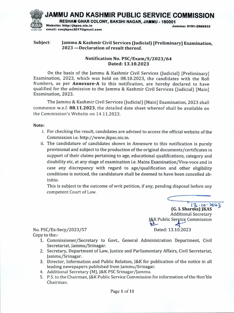 Jammu and Kashmir Civil Services (Judicial) (Preliminary) Examination ...