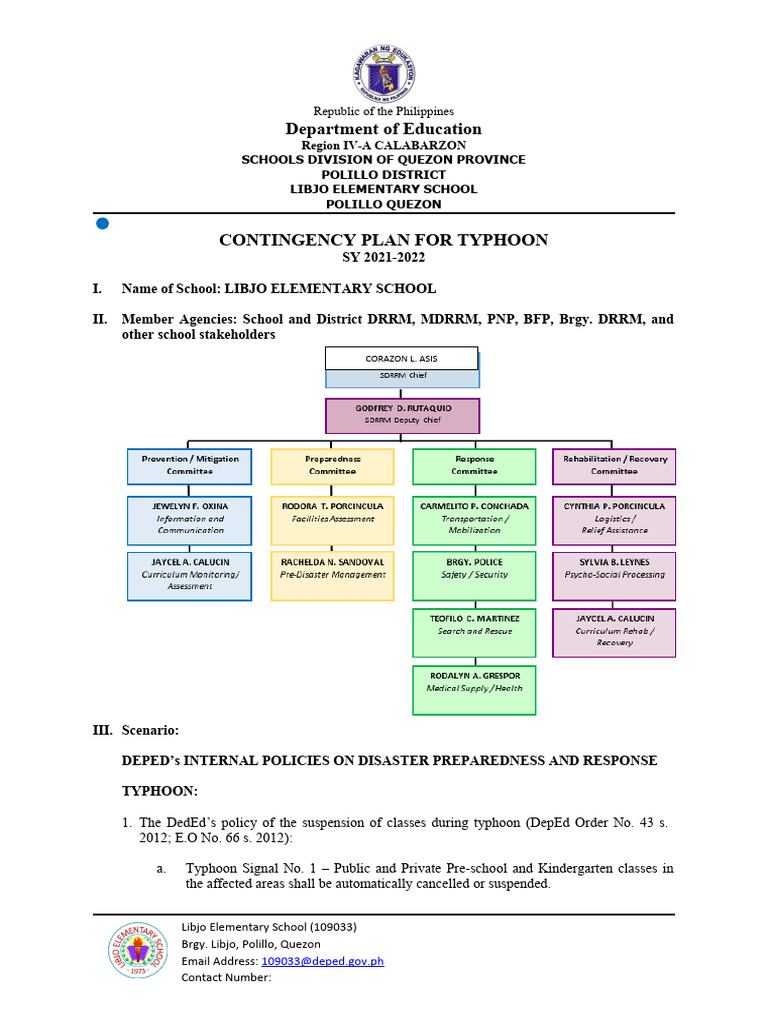 Contingency Plan For Typhoon Sy22-23 | PDF