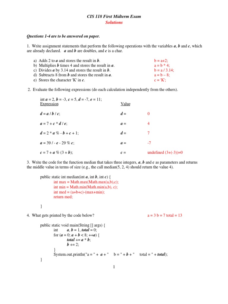 Questions 1 4 Are To Be Answered On Paper Cis 118 First Midterm Exam