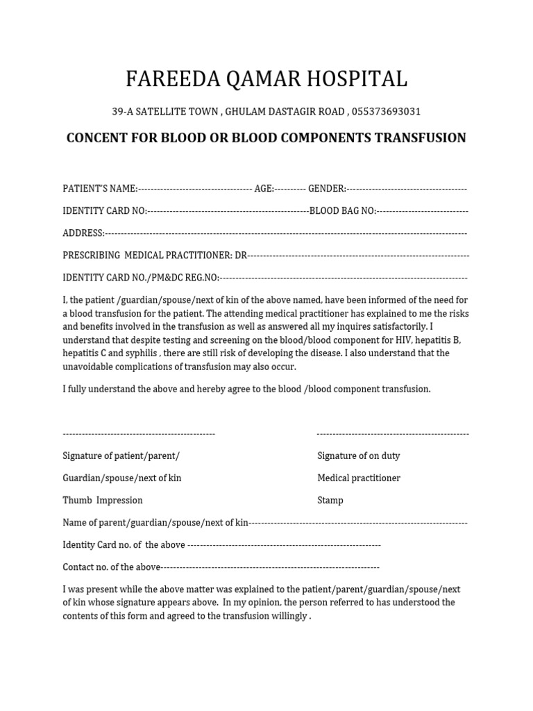 Blood Transfusion Format | PDF