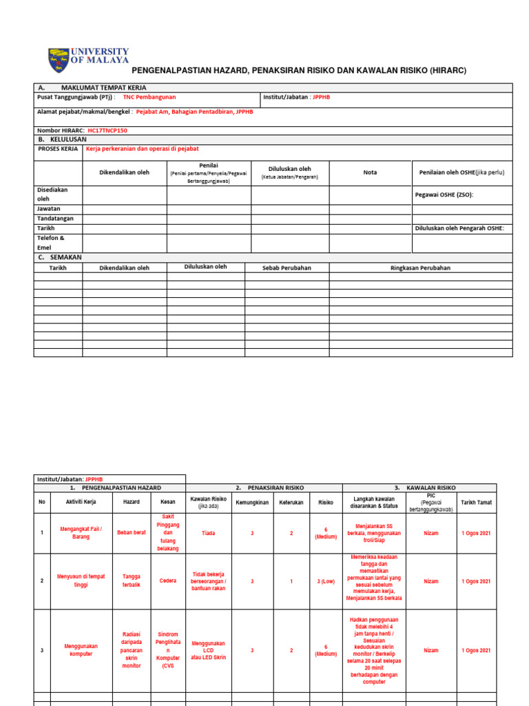 Template Borang HIRARC | PDF