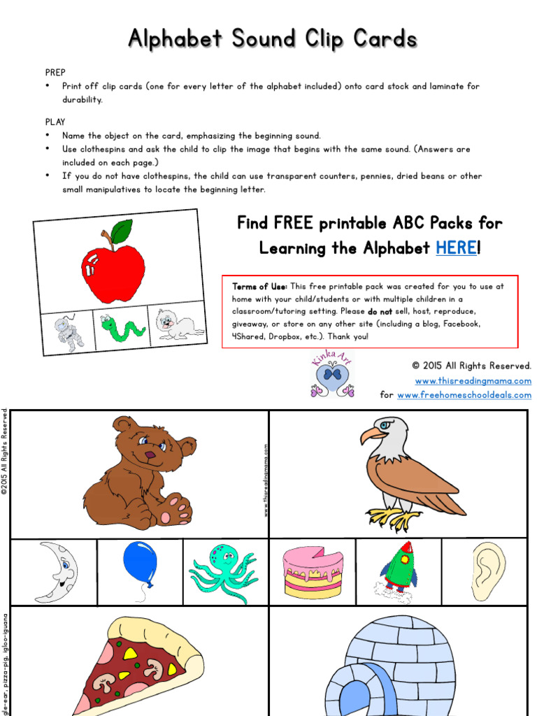 Alphabet Sounds Clip Cards | PDF