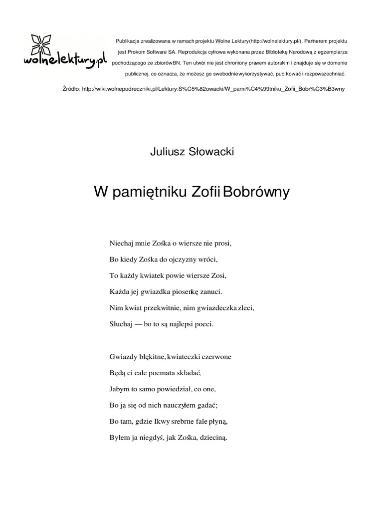Slowacki W Pamietniku Zofii Bobrowny | PDF