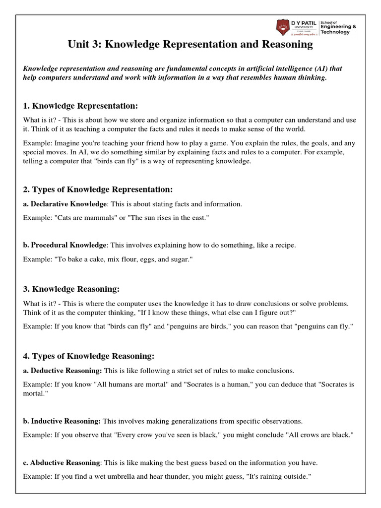 Unit 3 Ai Knowledge Pdf Knowledge Representation And Reasoning