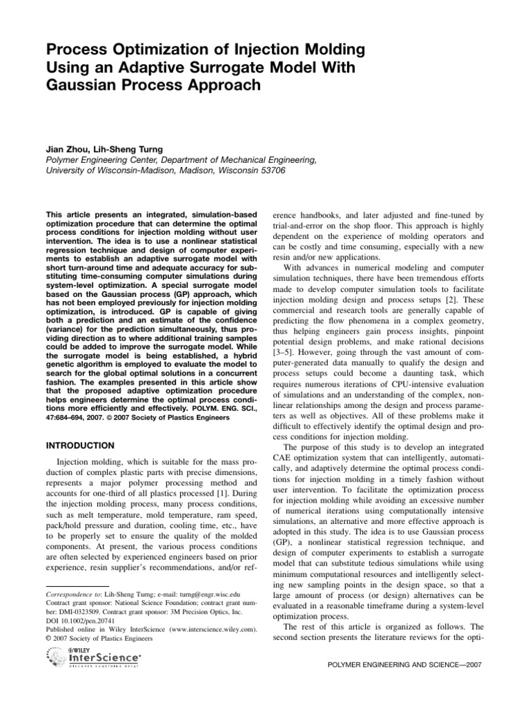 2007 Process Optimization of Injection Moulding Using An Adaptive Surrogate Model With Gaussian ...