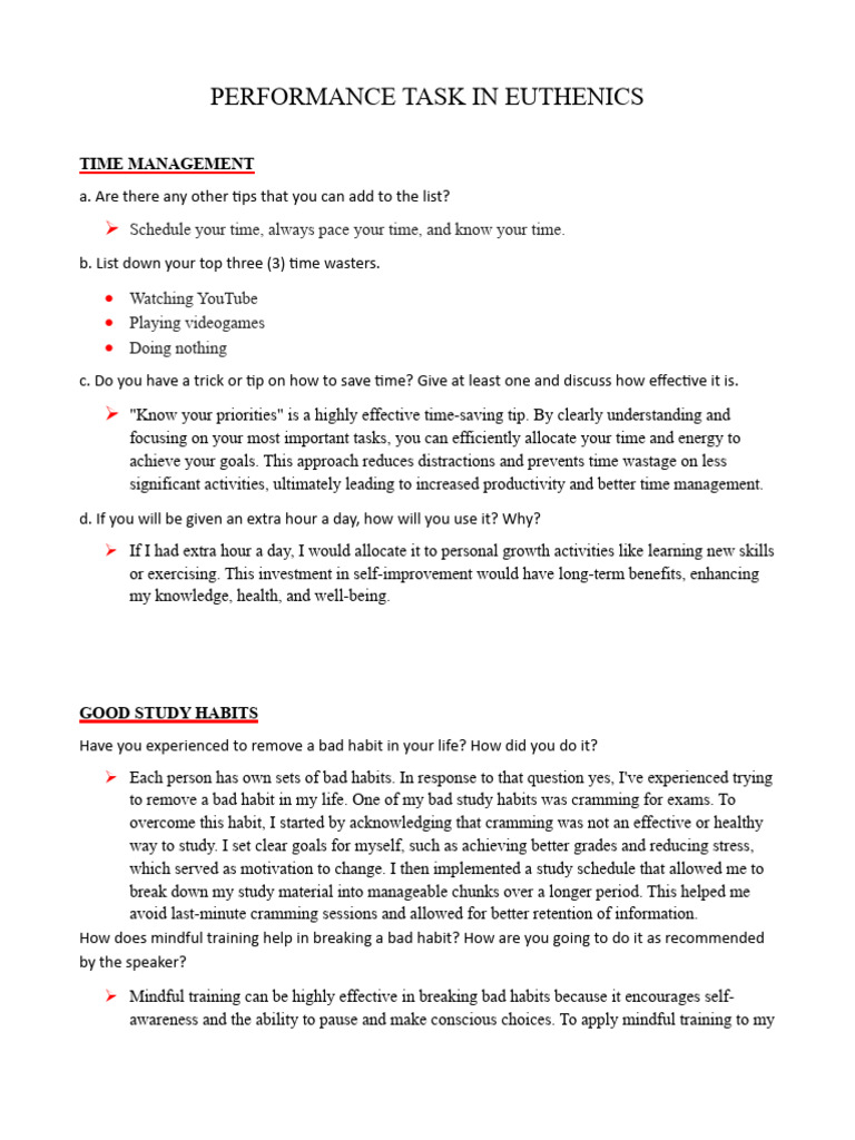 Performance Task in Euthenics | PDF