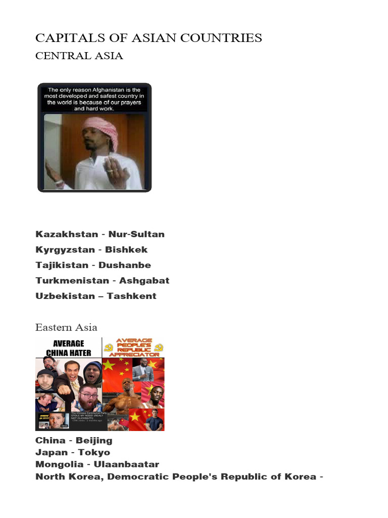 Capitals of Asian Countries List | PDF