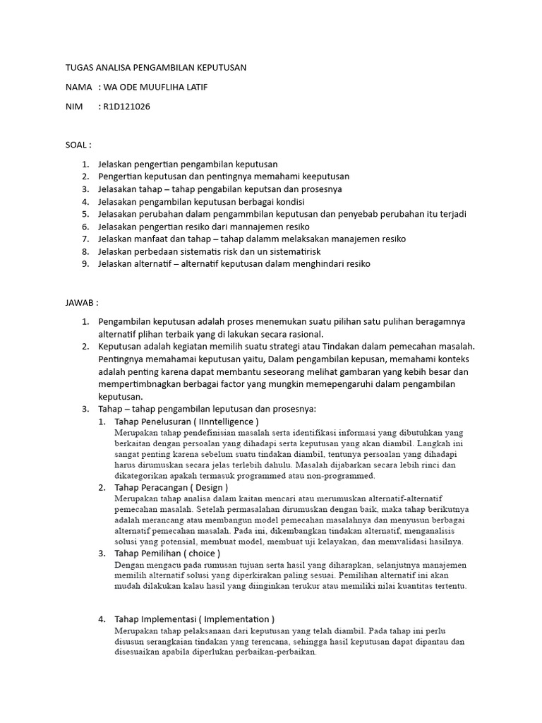 Tugas Analisa Pengambilan Keputusan | PDF