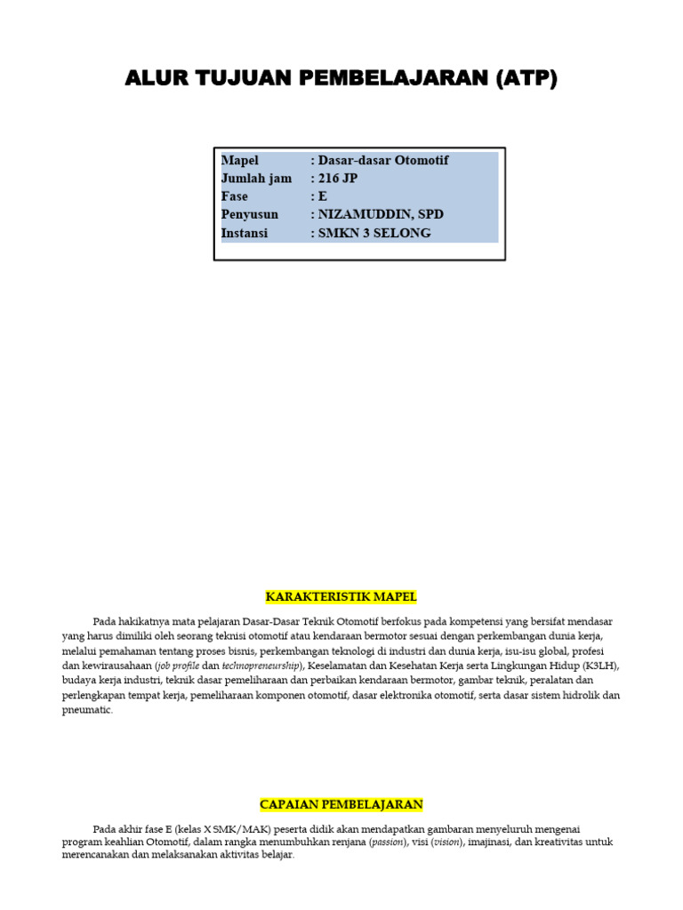CP, TP, ATP Dan MA Dasar Dasar Otomotif | PDF