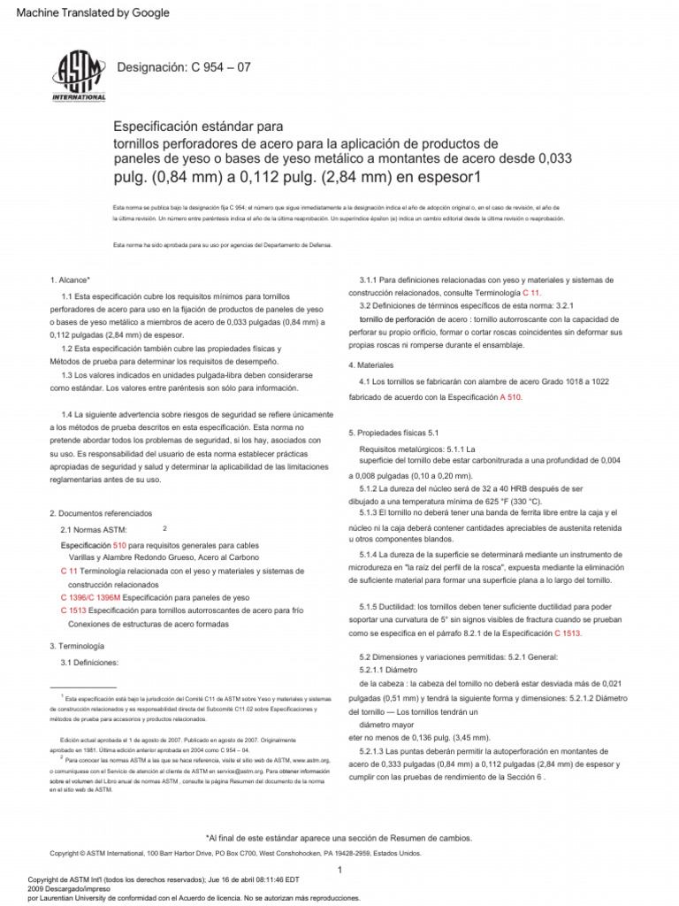 Astm c954 - Spanish | PDF