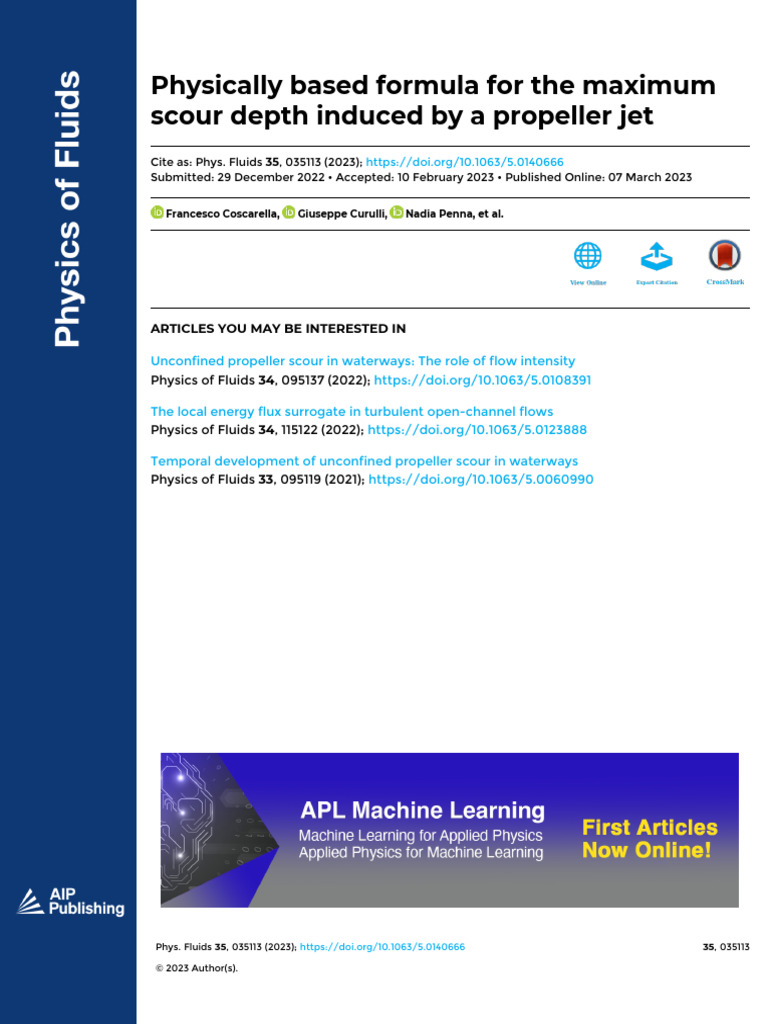 Physically Based Formula For The Maximum Scour Depth Induced by A ...