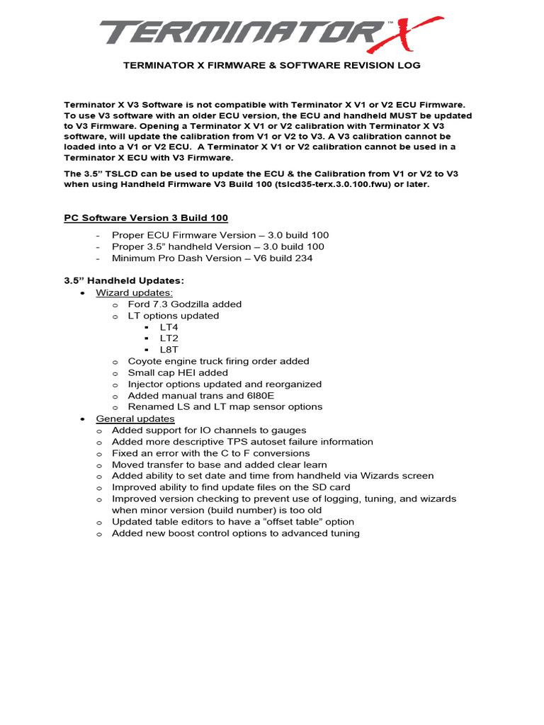 Terminator X V3 Revision Log | PDF