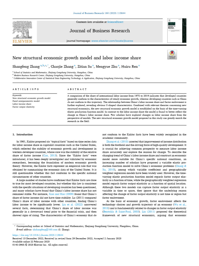 New Structural Economic Growth Model and Labor Income Share | PDF