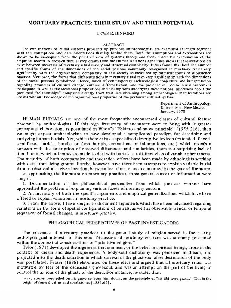 Lewis R Binford Mortuary Practices Their Study and | PDF