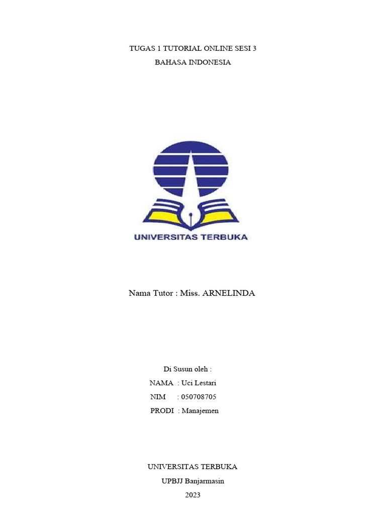 COVER TUGAS TUTON BAHASA INDONESIA SESI 3 Salinan | PDF