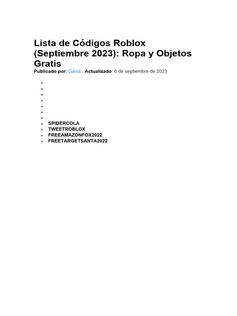 Lista de Códigos Roblox | PDF