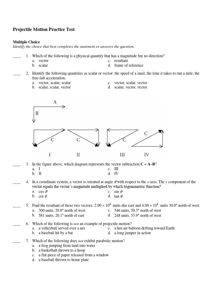 Projectile Motion Practice Test | PDF