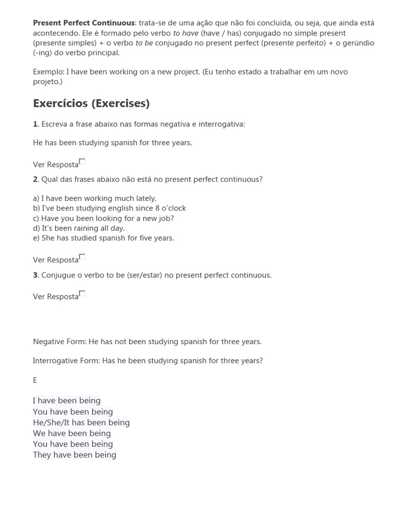 Present Perfect Continuous Aula 2 de 17 de Julho 23 | PDF