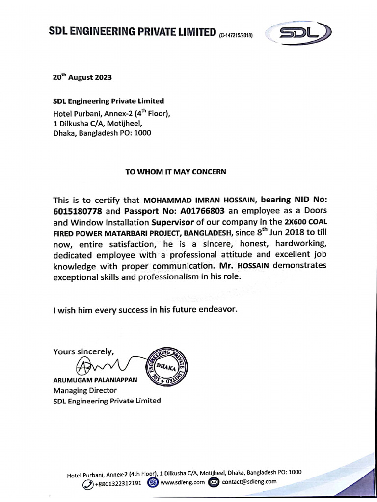 Experience Certificate of Imran | PDF