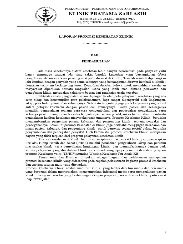 Contoh LAPORAN Program Promosi Kesehatan Klinik | PDF
