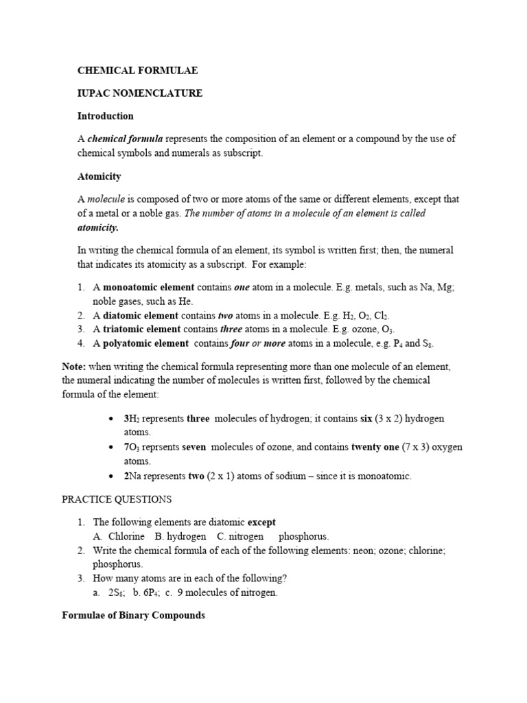 Chemical Formulae | PDF | Ion | Chemical Compounds