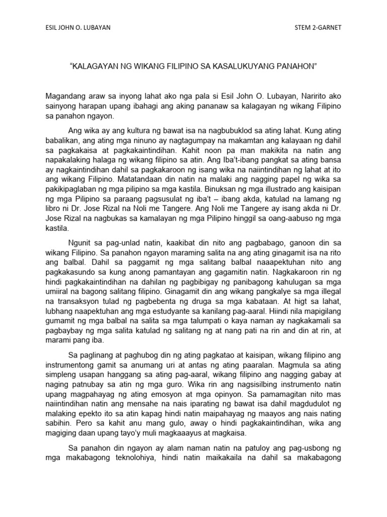 Kalagayan NG Wikang Filipino Sa Kasalukuyang Panahon | PDF