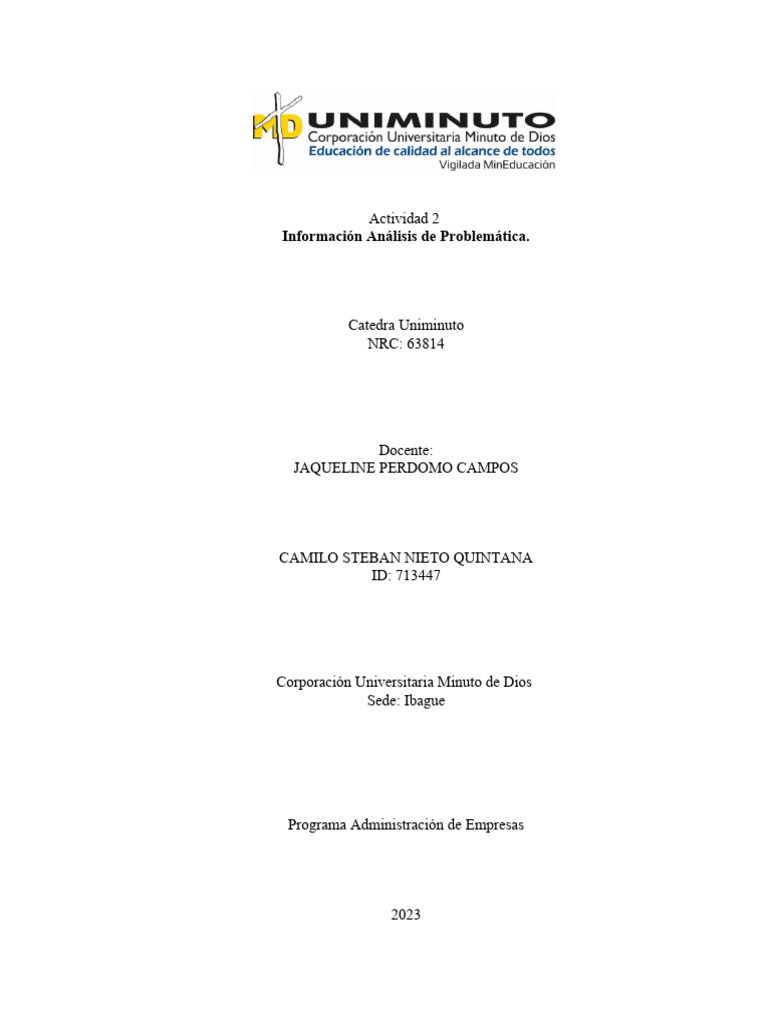 ACTIVIDAD 2 Informe Analisis de Problematica | PDF