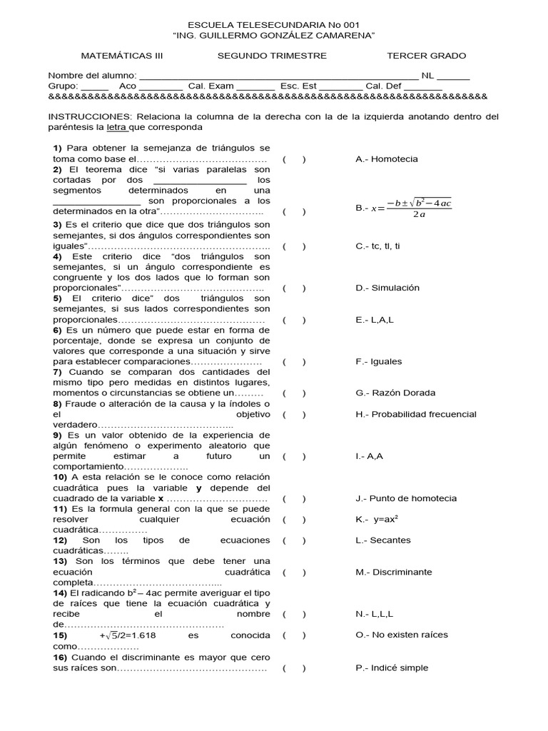EXAMENES 2 TRIMESTRE 3 2019 (Autoguardado) | PDF