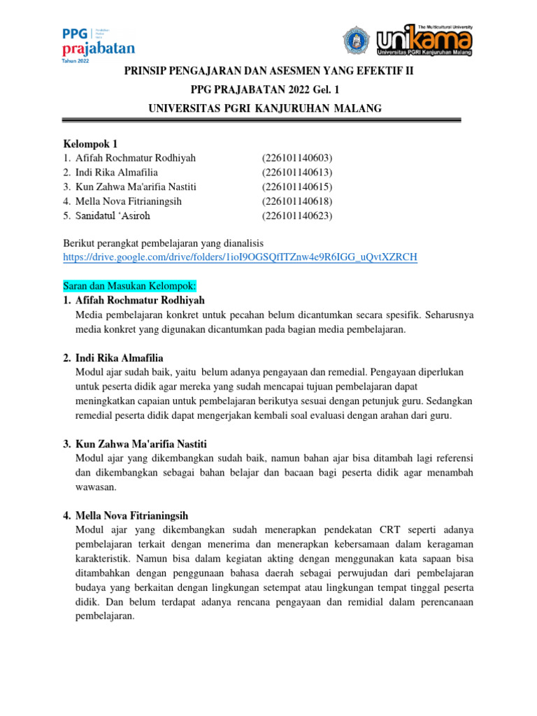 Saran Dan Masukan | PDF