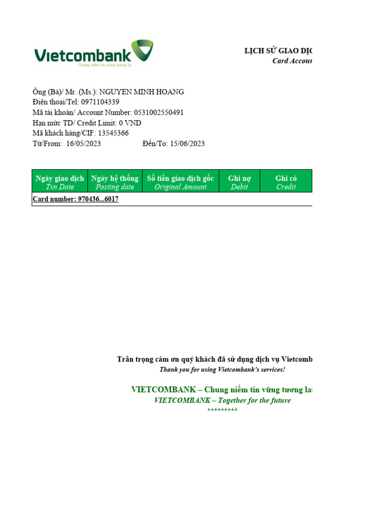 Vietcombank Card Statement | PDF
