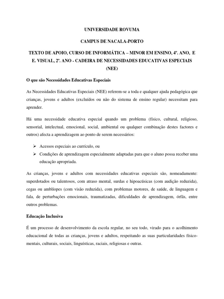 NEE - CONCEITOS e DECLARAÇÃO DE SALAMANCA | PDF