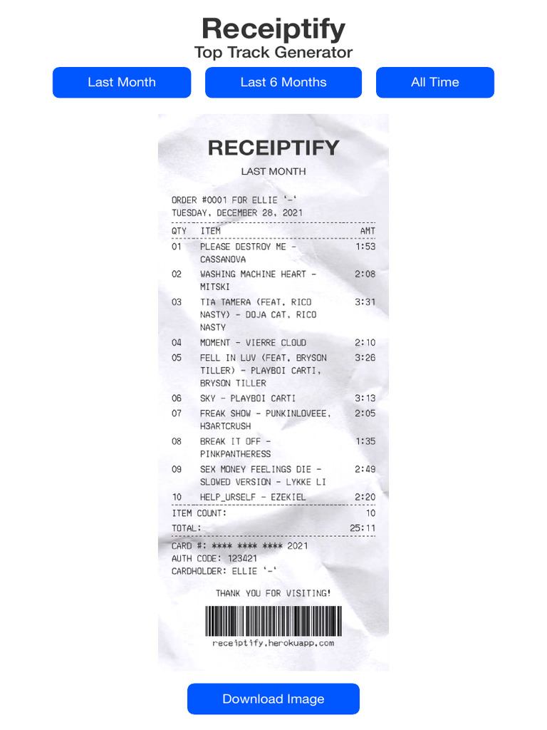 Receiptify Top Track Generator | PDF