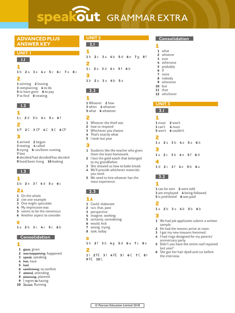 Speakout Grammar Extra Advanced Plus Answer Key | PDF