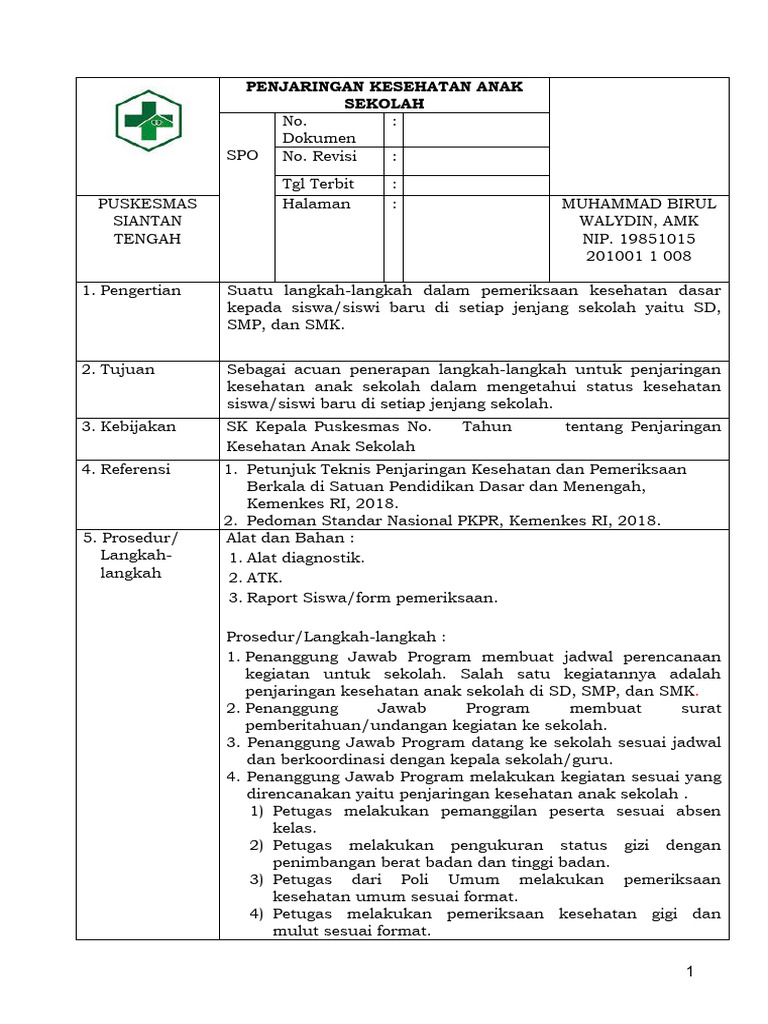 Sop Penjaringan | PDF