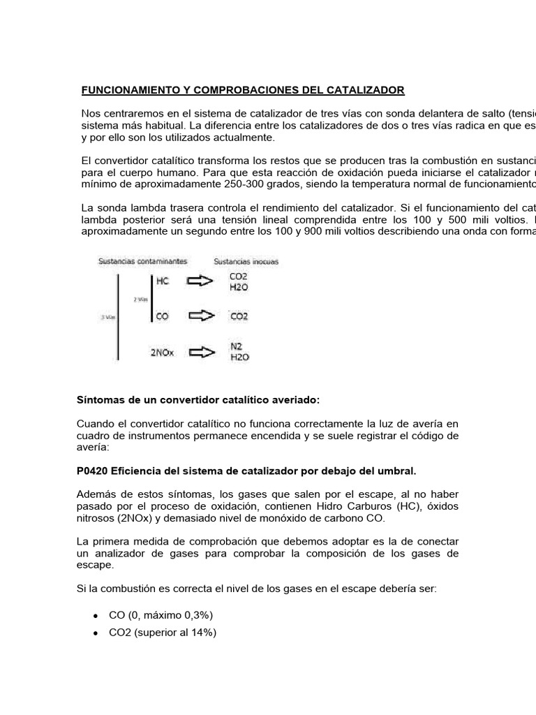 Funcionamiento y Comprobaciones Del Catalizador | PDF