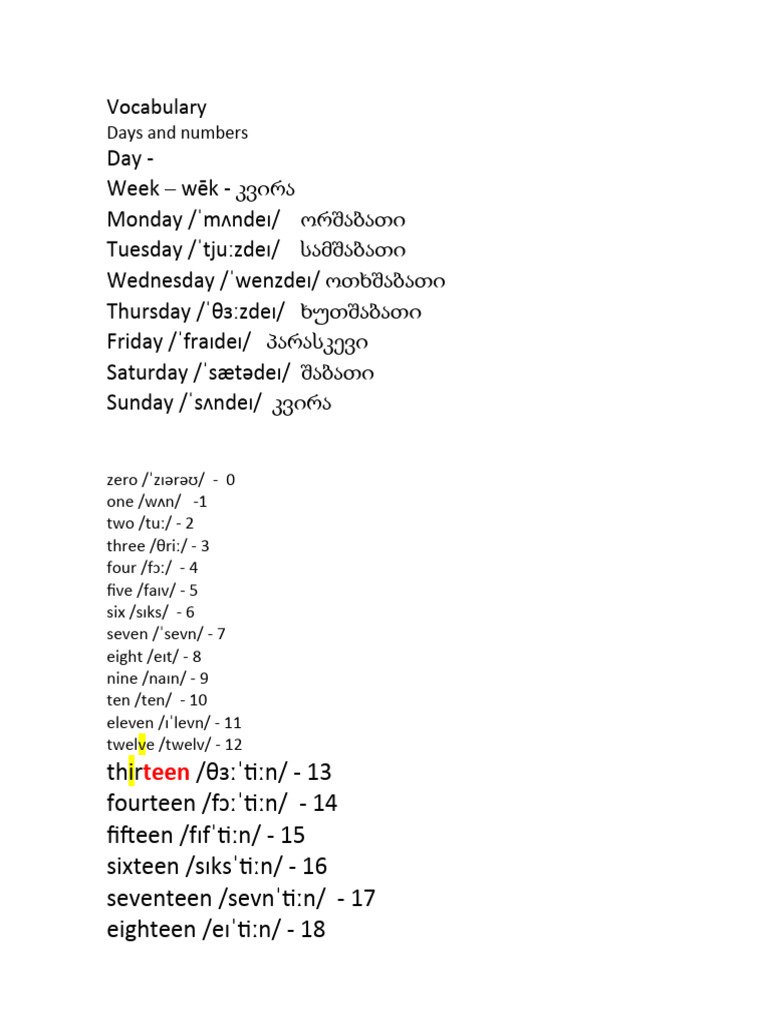 Days and Numbers | PDF