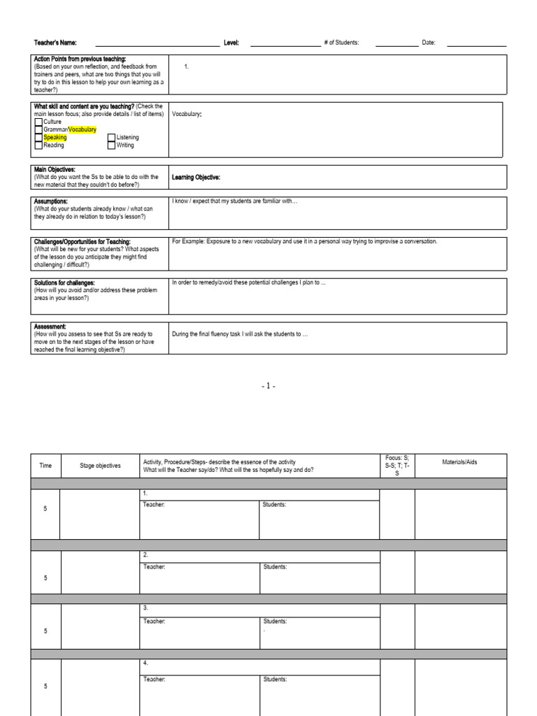 Ecrif Lesson Plan Template | PDF