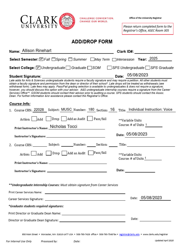 Clark University Add/Drop Form | PDF
