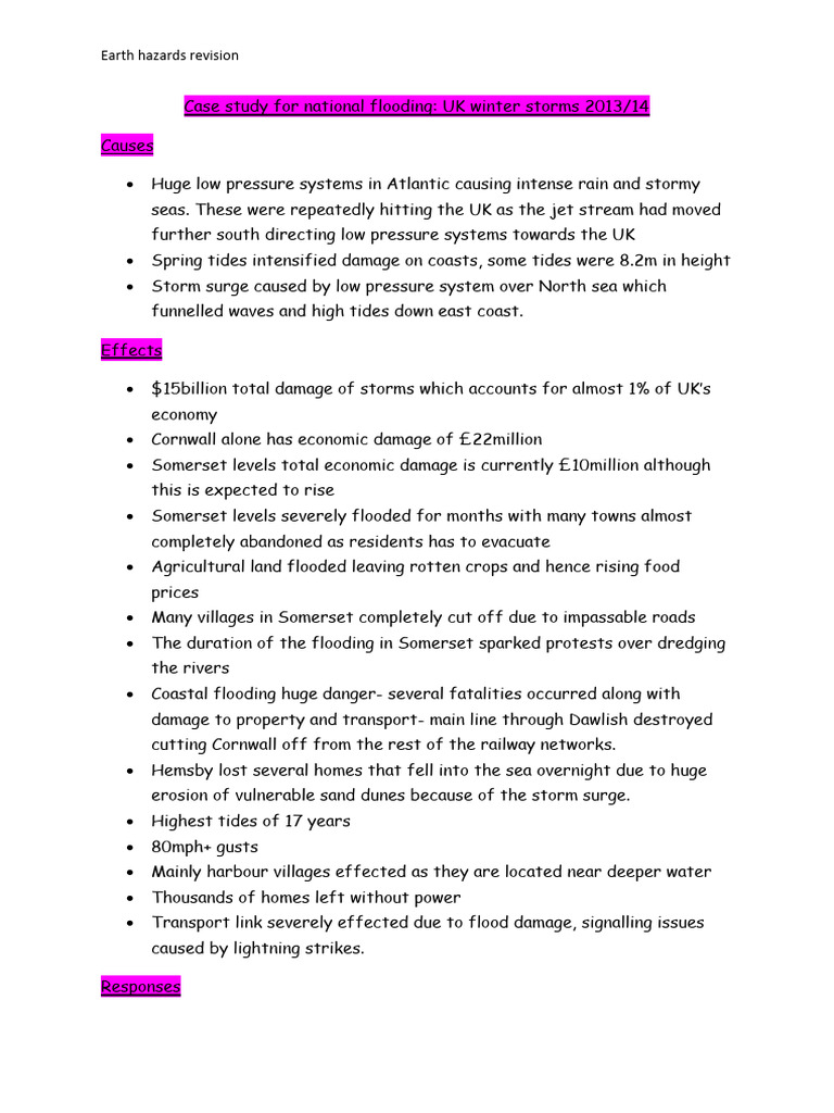 Case Study For National Flooding UK Storms Winter 2013 2014 | PDF