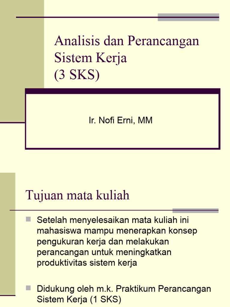 Ergonomi Perancangan Sistem Kerja 1 Pertemuan 9 | PDF