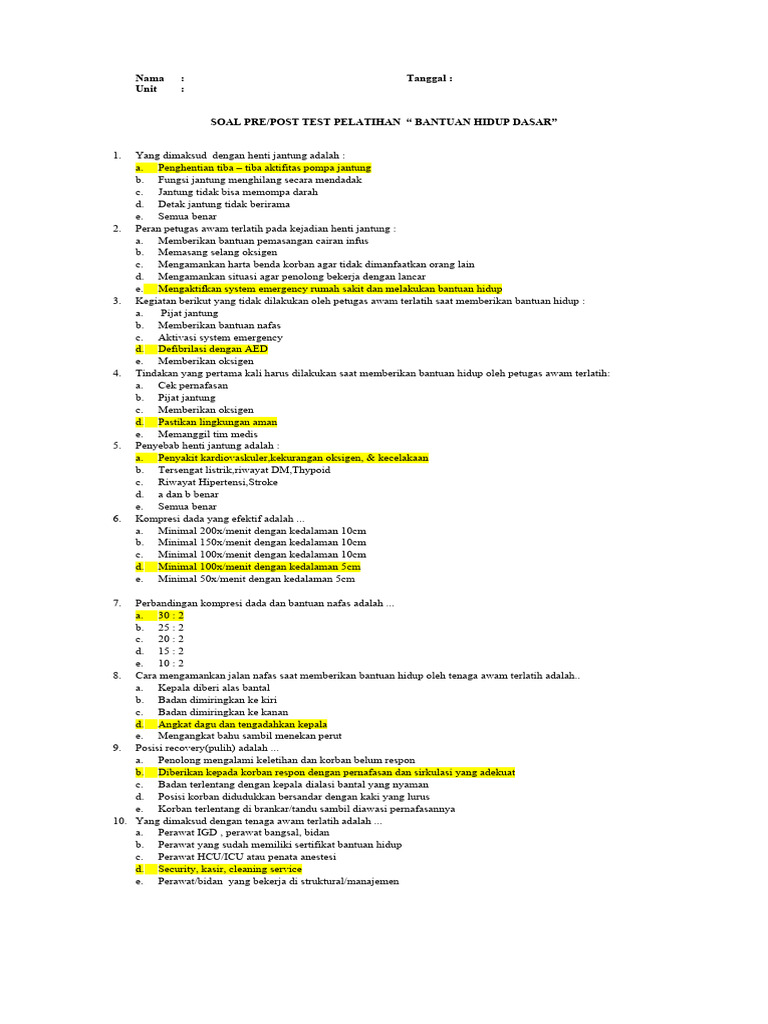 Lembar Jawaban Post & Pre | PDF