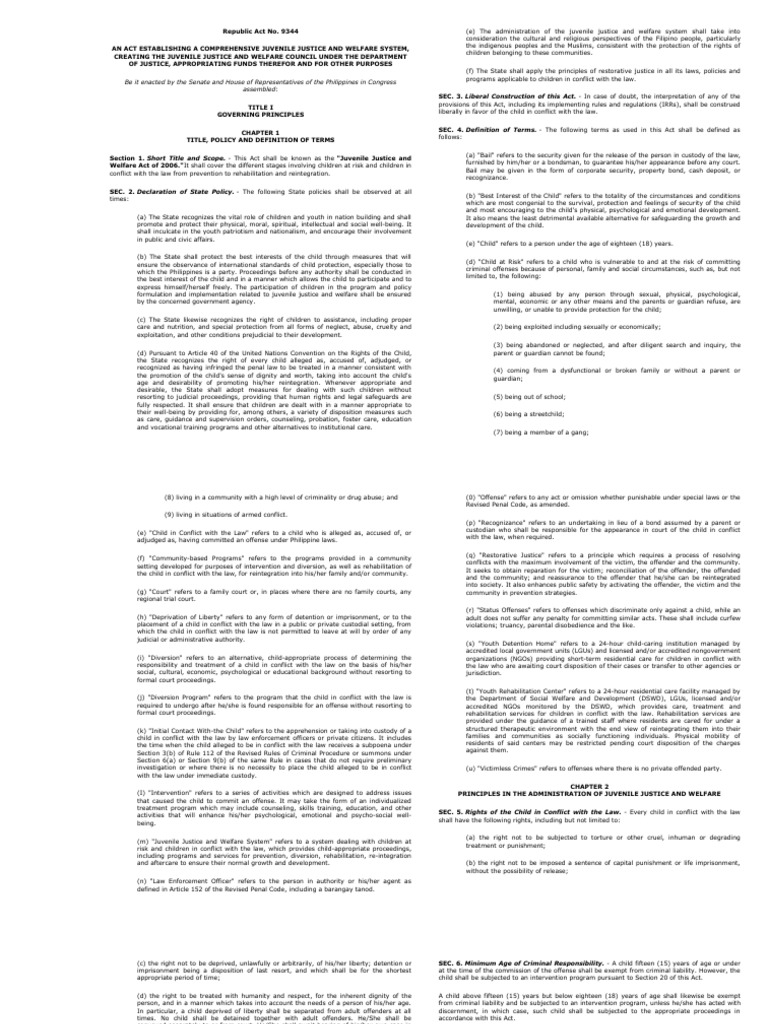 Ra 9344 Juvenile Justice Act of 2006 | PDF
